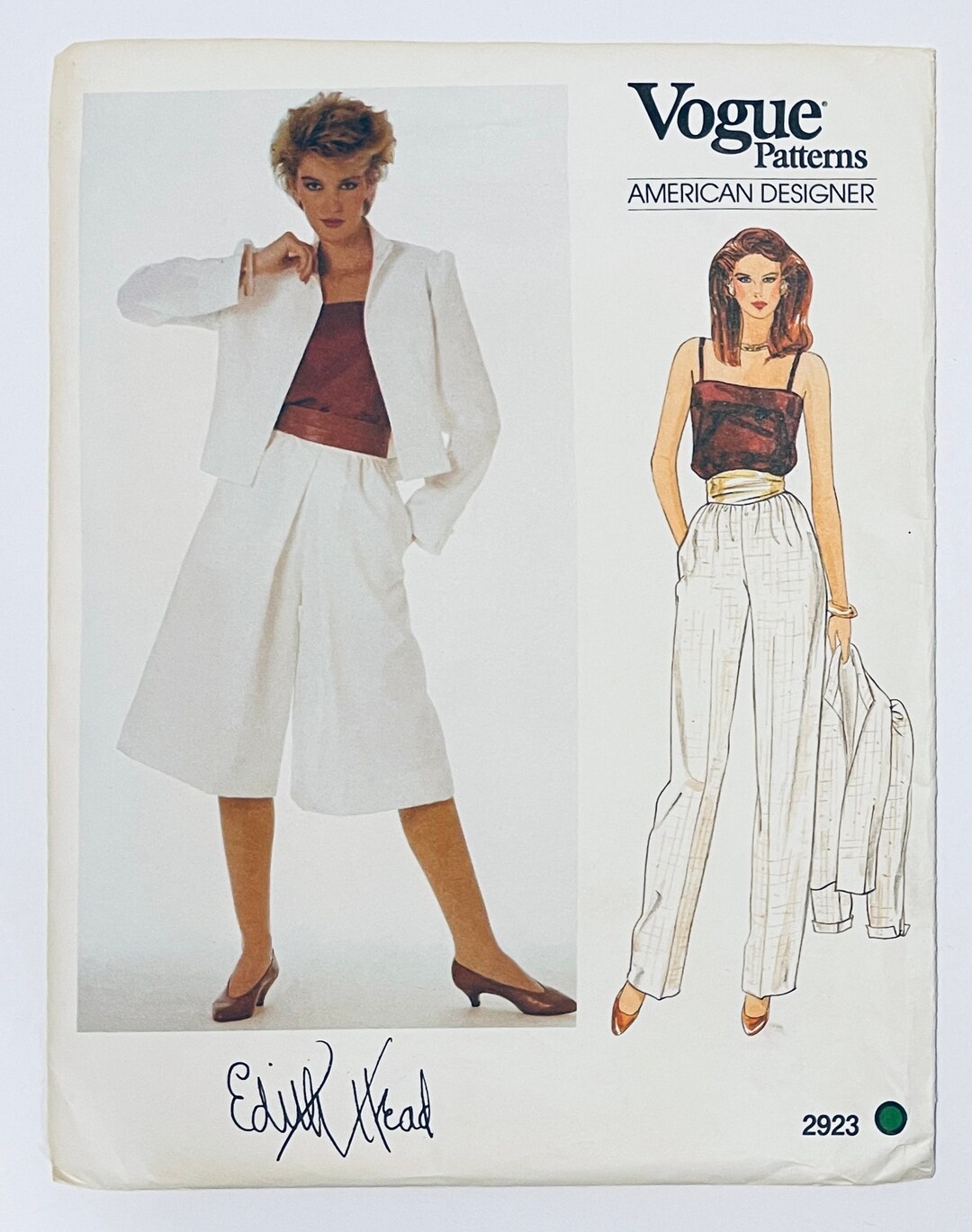 1980s Vintage Vogue 2923 Jacket Culottes Camisole Pants Pattern Edith ...