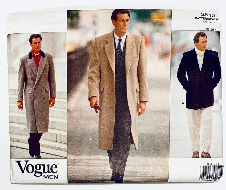 Vintage Vogue 2613 MENS Double Breasted COAT Jacket Pattern Single ...