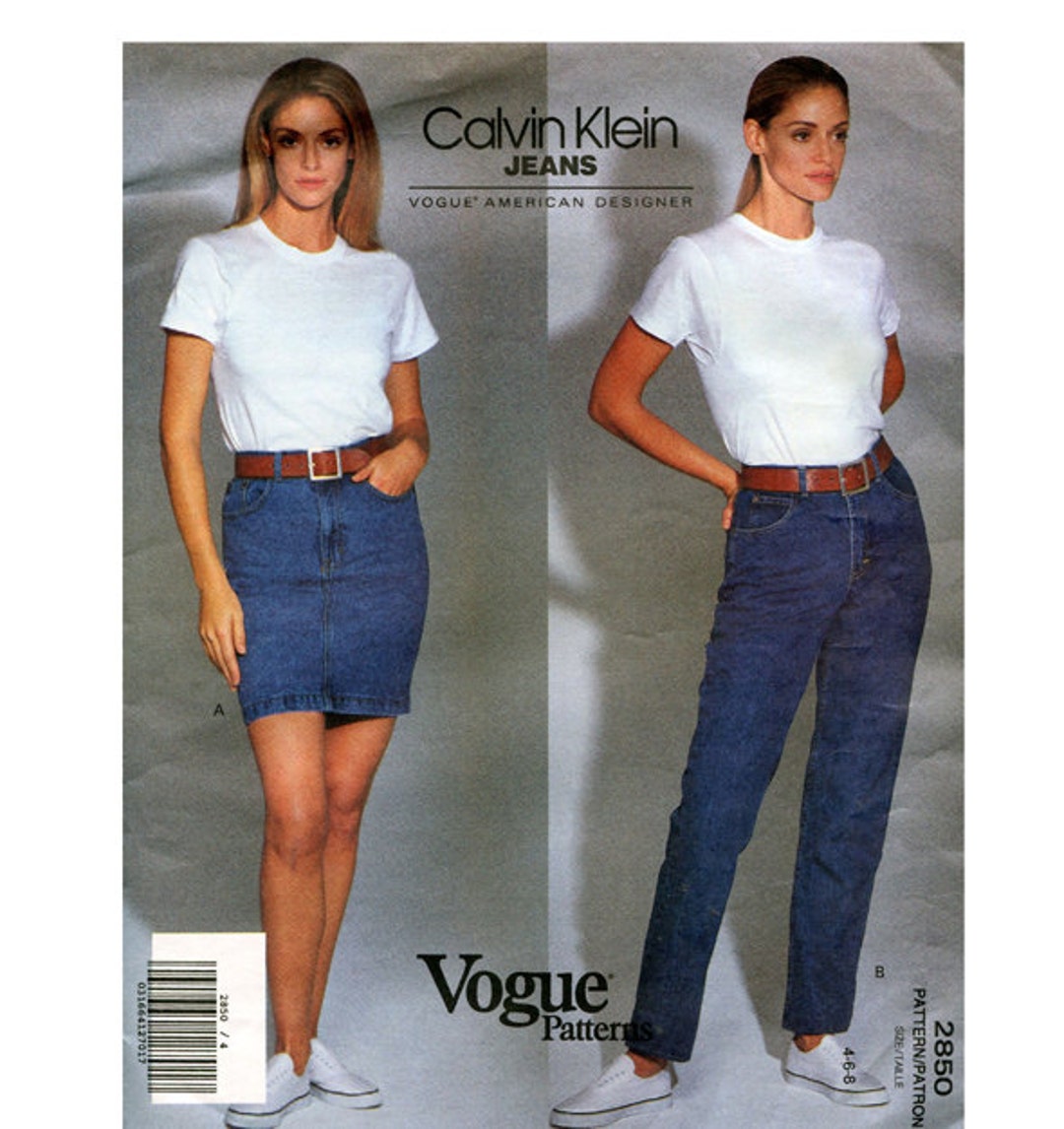 1990s DENIM JEANS PATTERN Calvin Klein Mom Jeans & Skirt Vintage Vogue ...