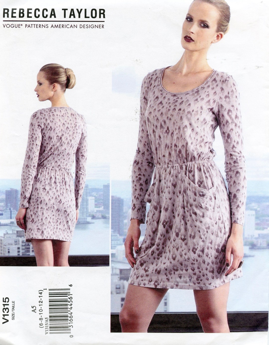 VOGUE 1315 DRESS Pattern Long Sleeves Dress With Pockets Rebecca Taylor ...