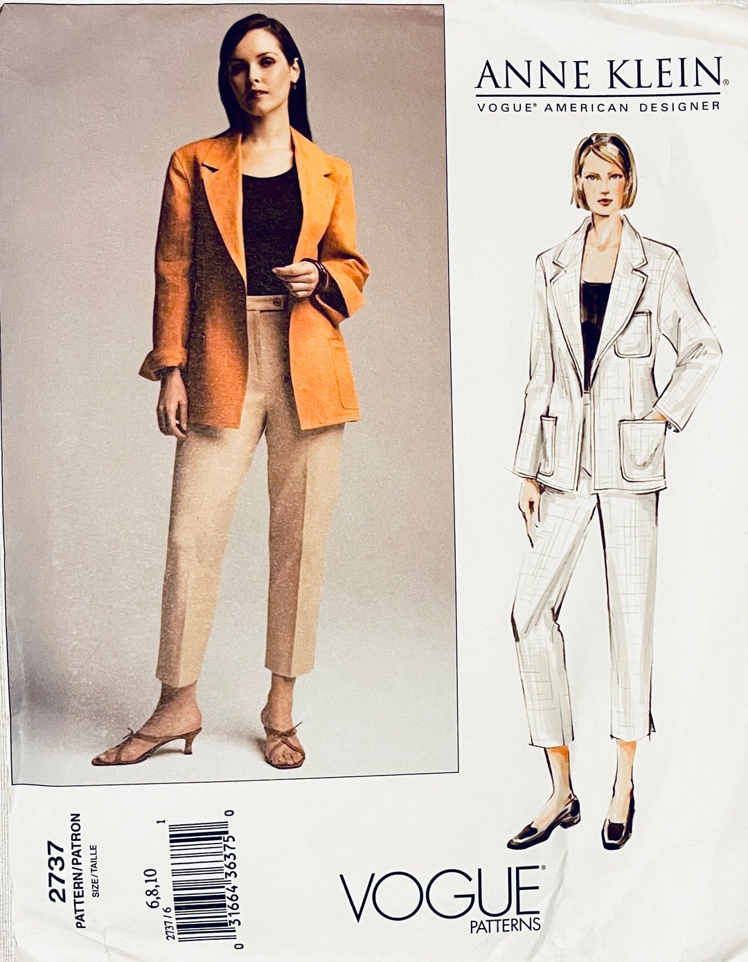 Vogue 2737 JACKET & Tapered PANTS PATTERN Anne Klein Vogue American ...