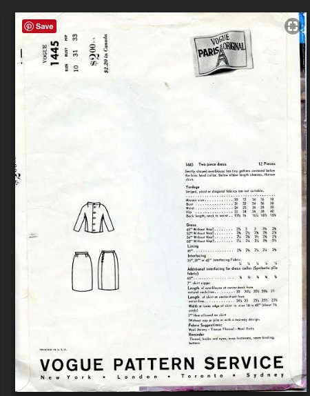 1960s Vintage Vogue 1445 Top & Skirt Pattern Pierre Balmain Vogue Paris ...