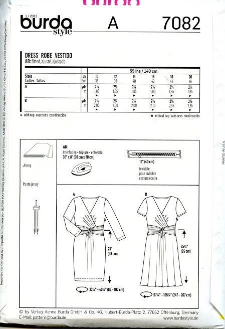 BURDA 7082 DRESS PATTERN Wrap Bodice V-neck Dress Pattern Fit & Flare ...