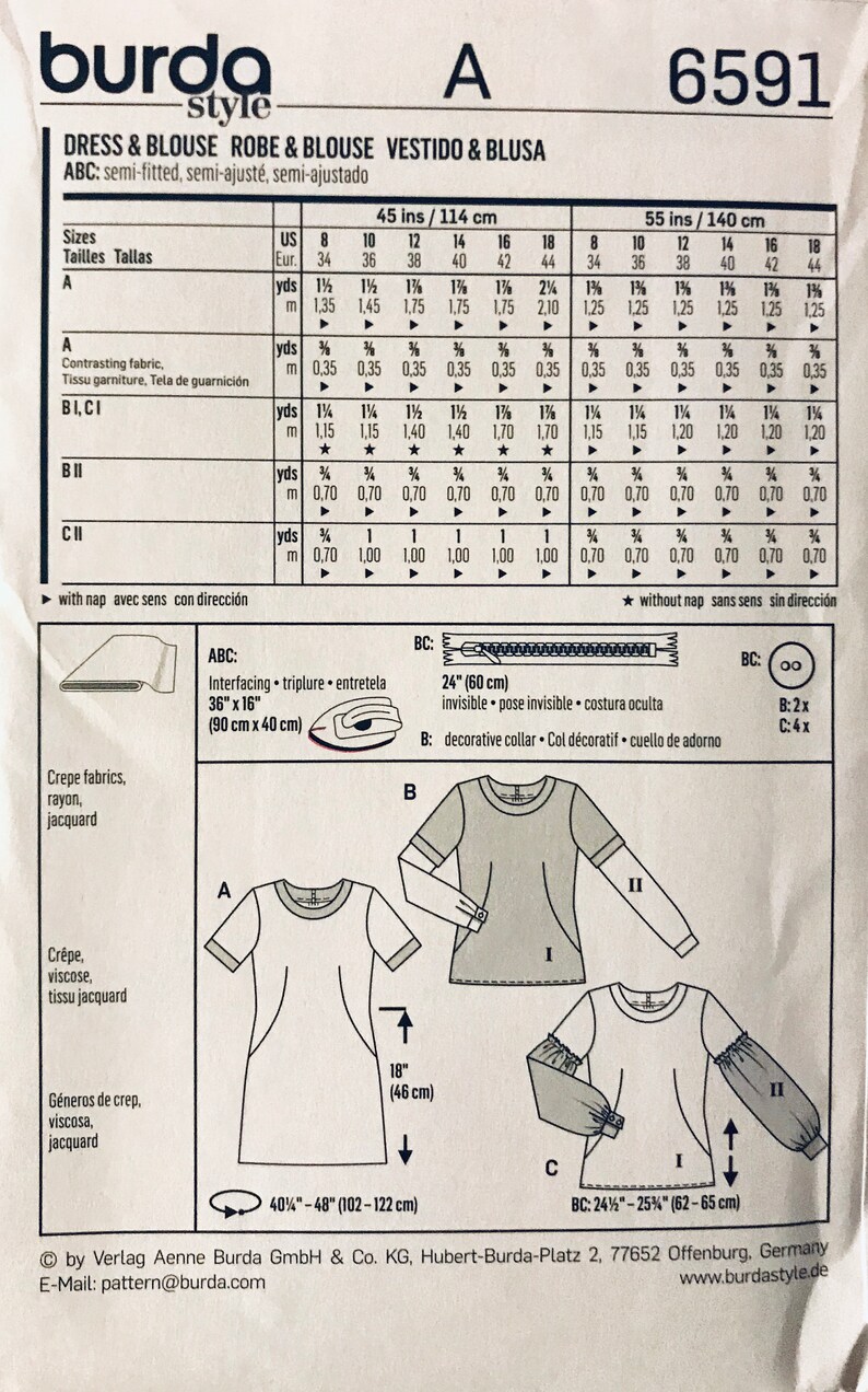 BURDA 6591 DRESS PATTERN Casual Shirt Blouse Top Short Sleeve - Etsy