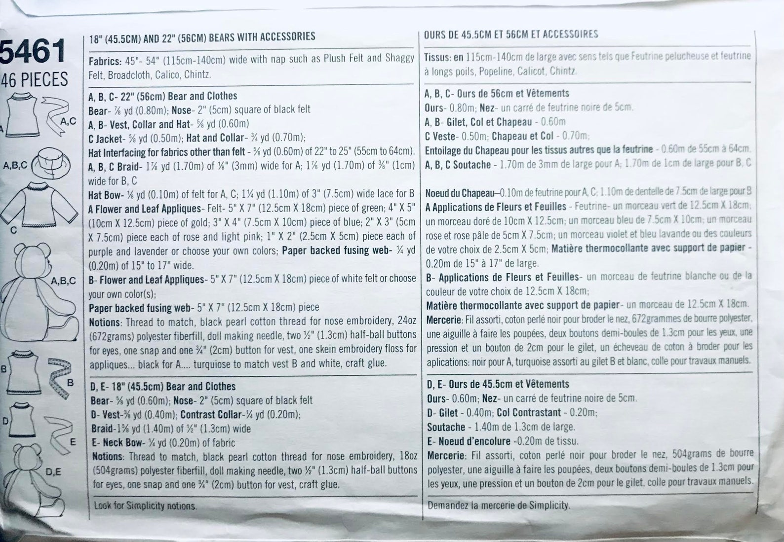Vintage Simplicity 5461 TEDDY BEARS & CLOTHES Pattern Elaine - Etsy
