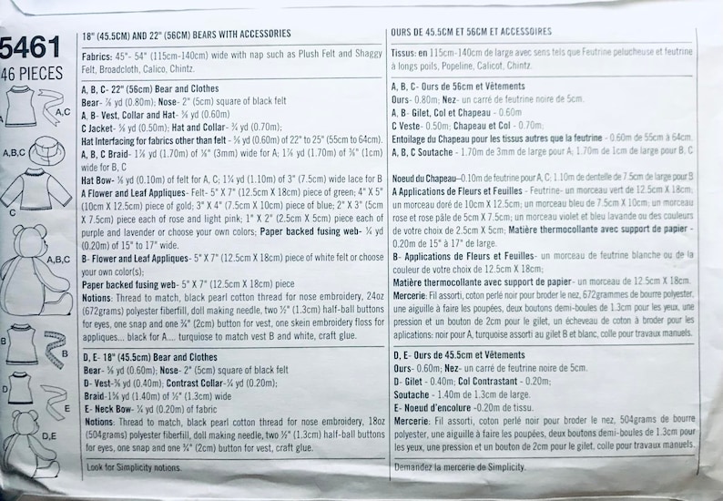 Vintage Simplicity 5461 TEDDY BEARS & CLOTHES Pattern Elaine - Etsy