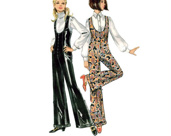 1970s DISCO BELL BOTTOM Jumpsuit Pattern Deep U-shaped Neckline Wide ...