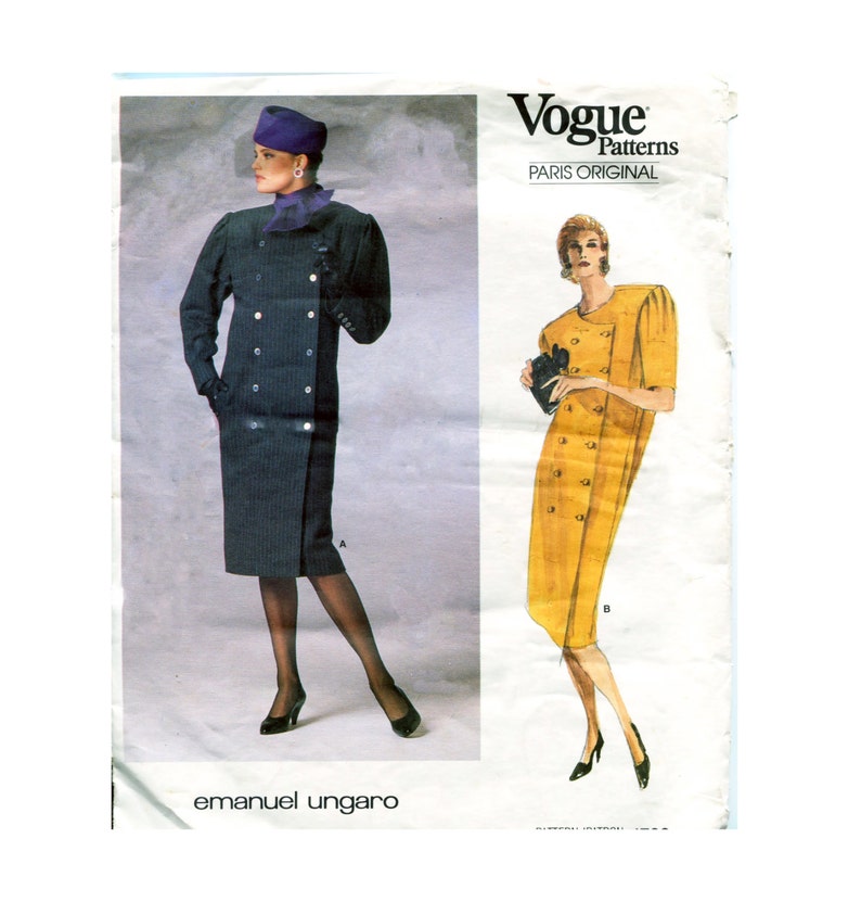1980s DRESS PATTERN Double Breasted Military Style Coat Dress Vogue ...