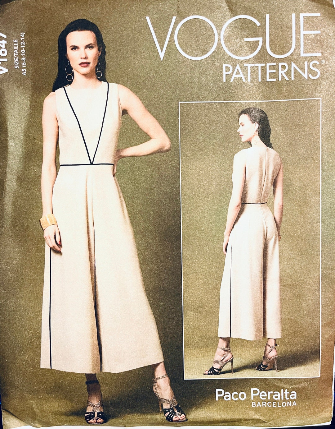 Vogue 1647 JUMPSUIT PATTERN - Paco Peralta Cropped Pants Fit and Flare Capri Pants Jumpsuit Size ...
