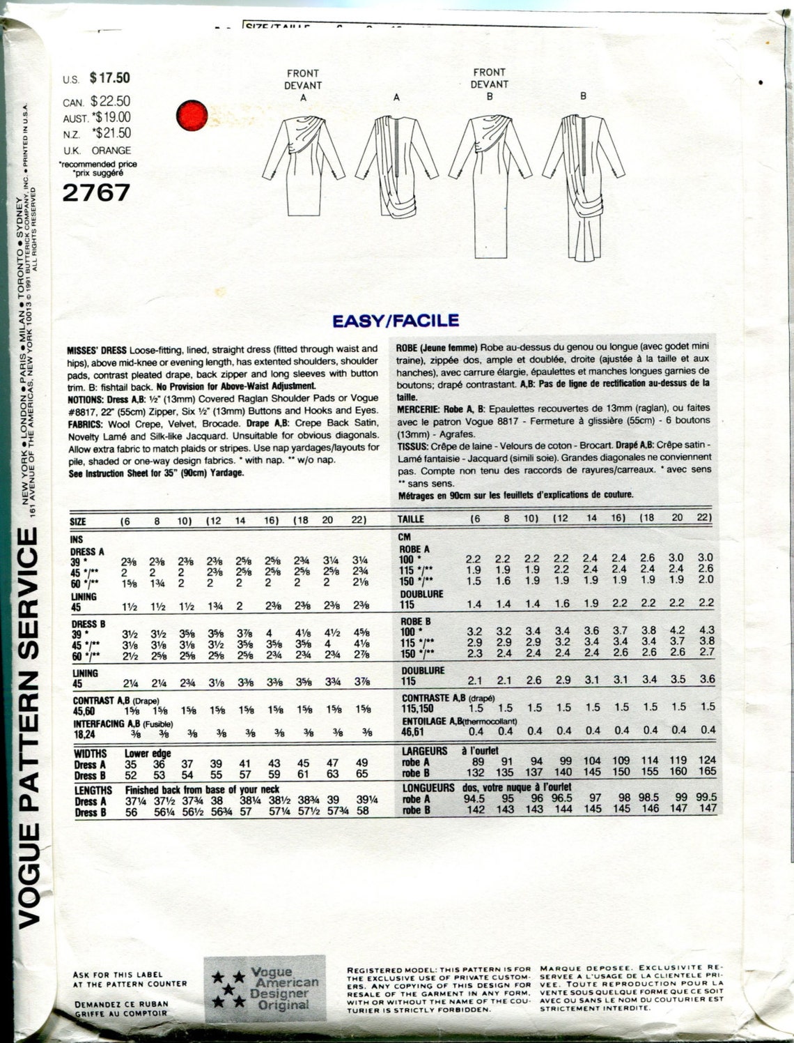 1990s VOGUE COCKTAIL DRESS Pattern Evening Gown Pattern Vogue - Etsy