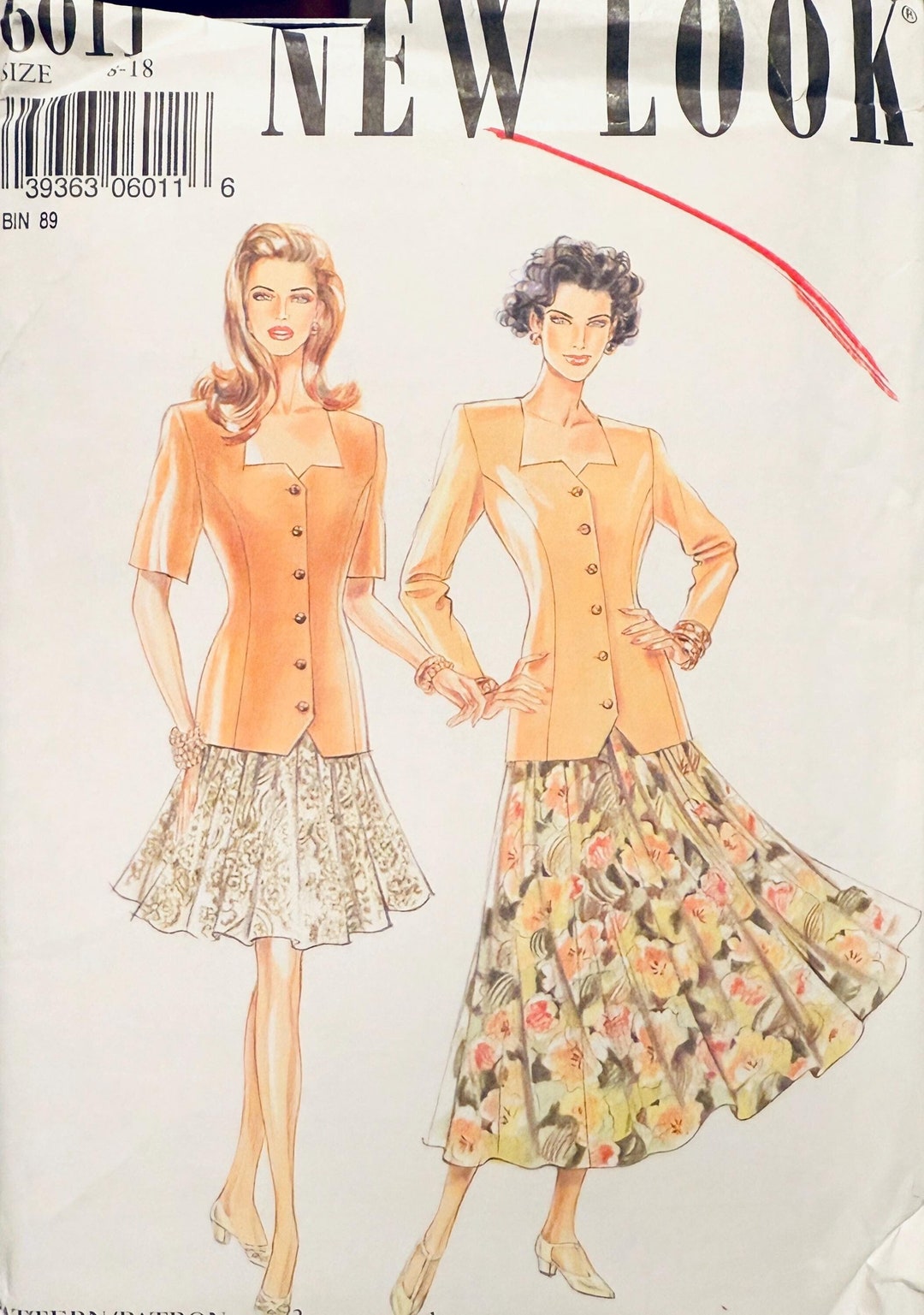 1990s Vintage New Look 6011 Womens Suit, Below Hip Jacket & Above Knee ...