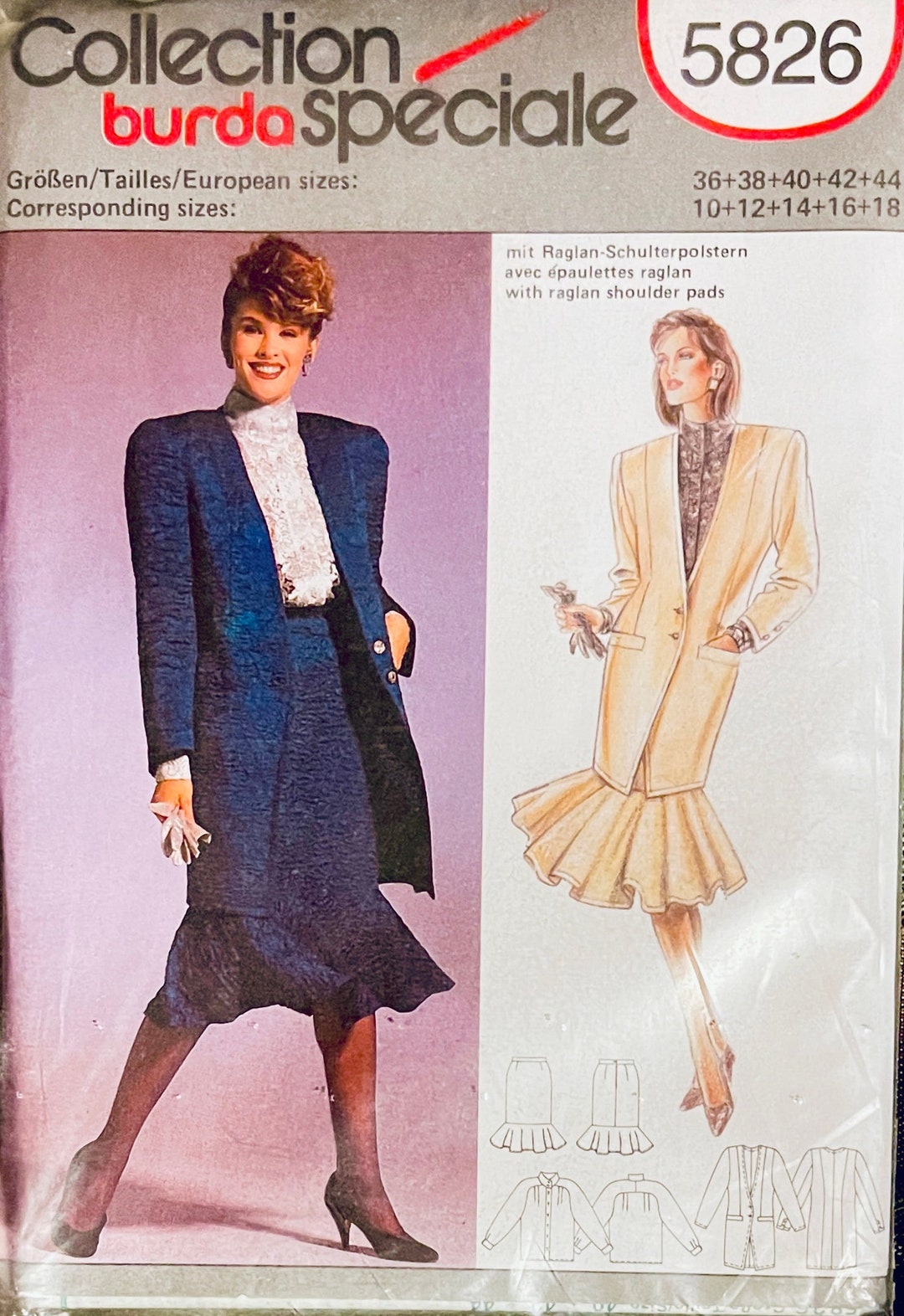 Vintage 1980s BURDA 5826 Blouse Skirt & Jacket PATTERN Burda Collection ...