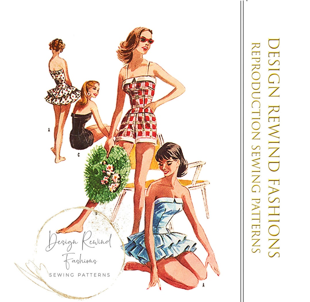 1950s Bombshell BATHING SUIT PATTERN Vintage Ruffle Skirt Swimsuit ...