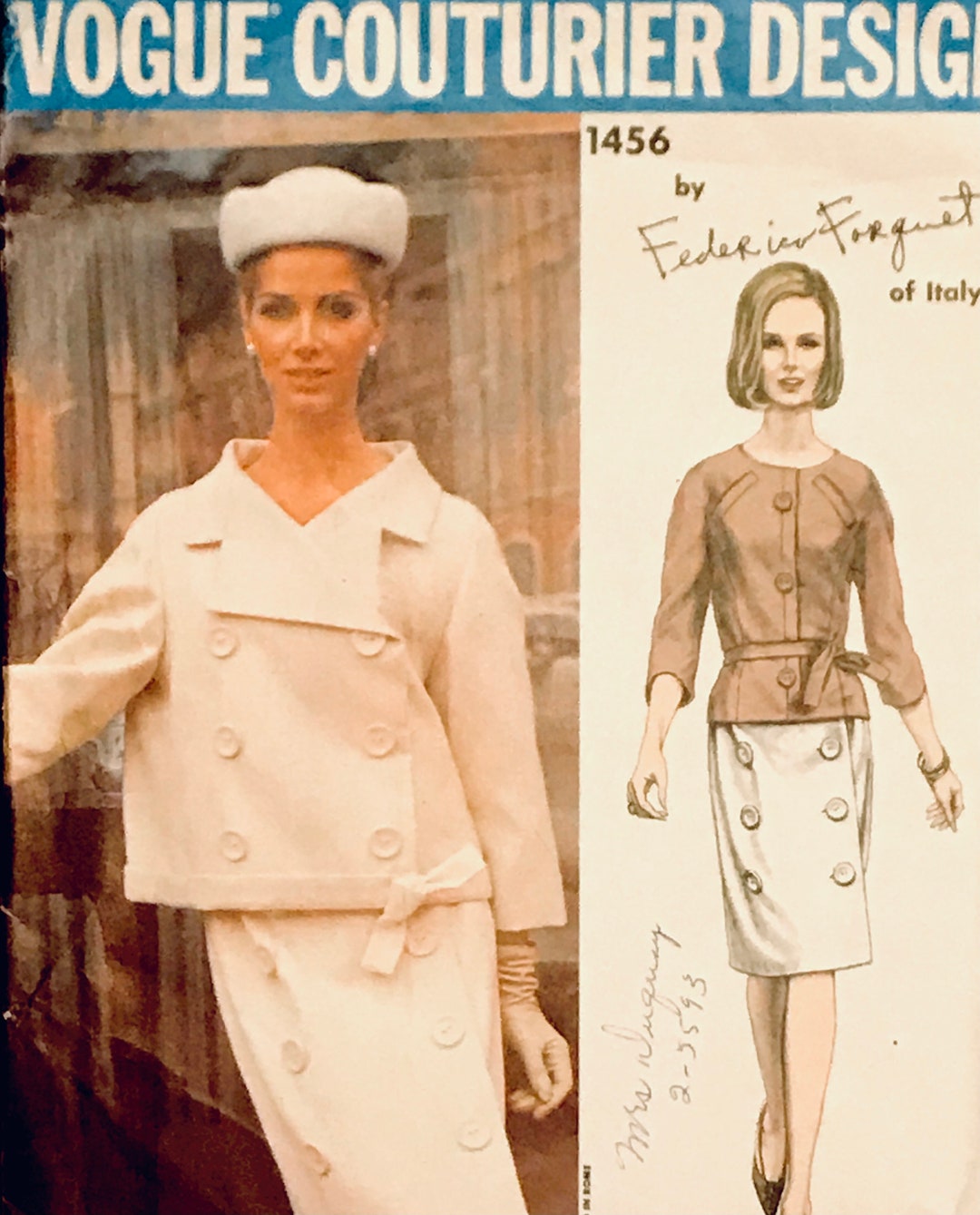 1960s Vintage Vogue 1456 Womens 3-piece Suit Pattern Jacket Skirt ...
