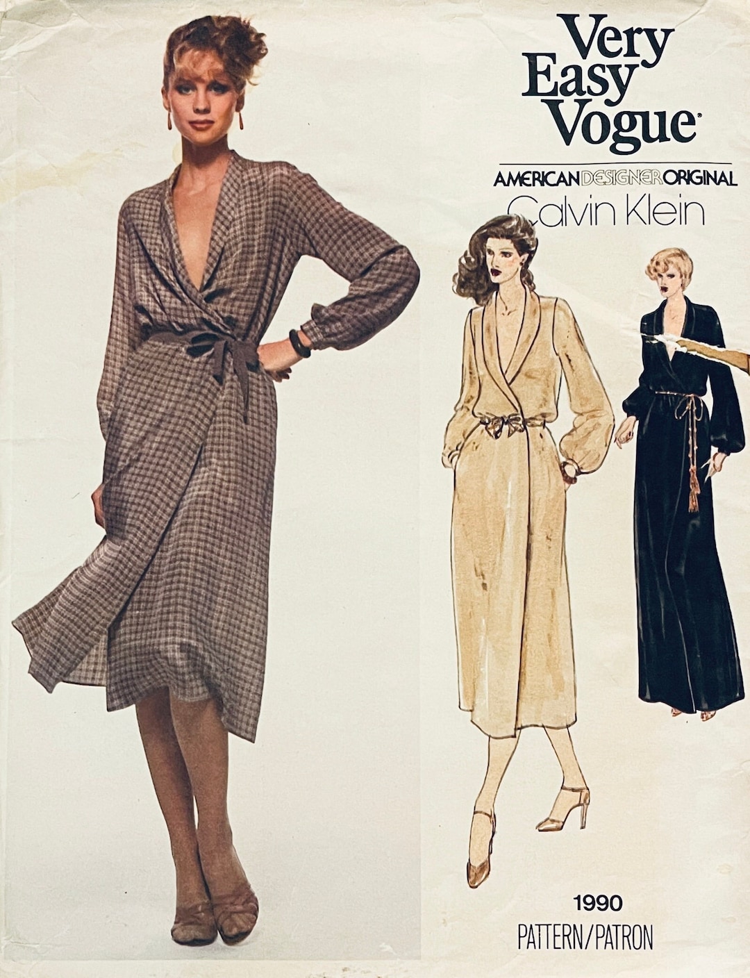 1970s Vintage Vogue 1990 Sexy WRAP DRESS PATTERN Calvin Klein Vogue ...