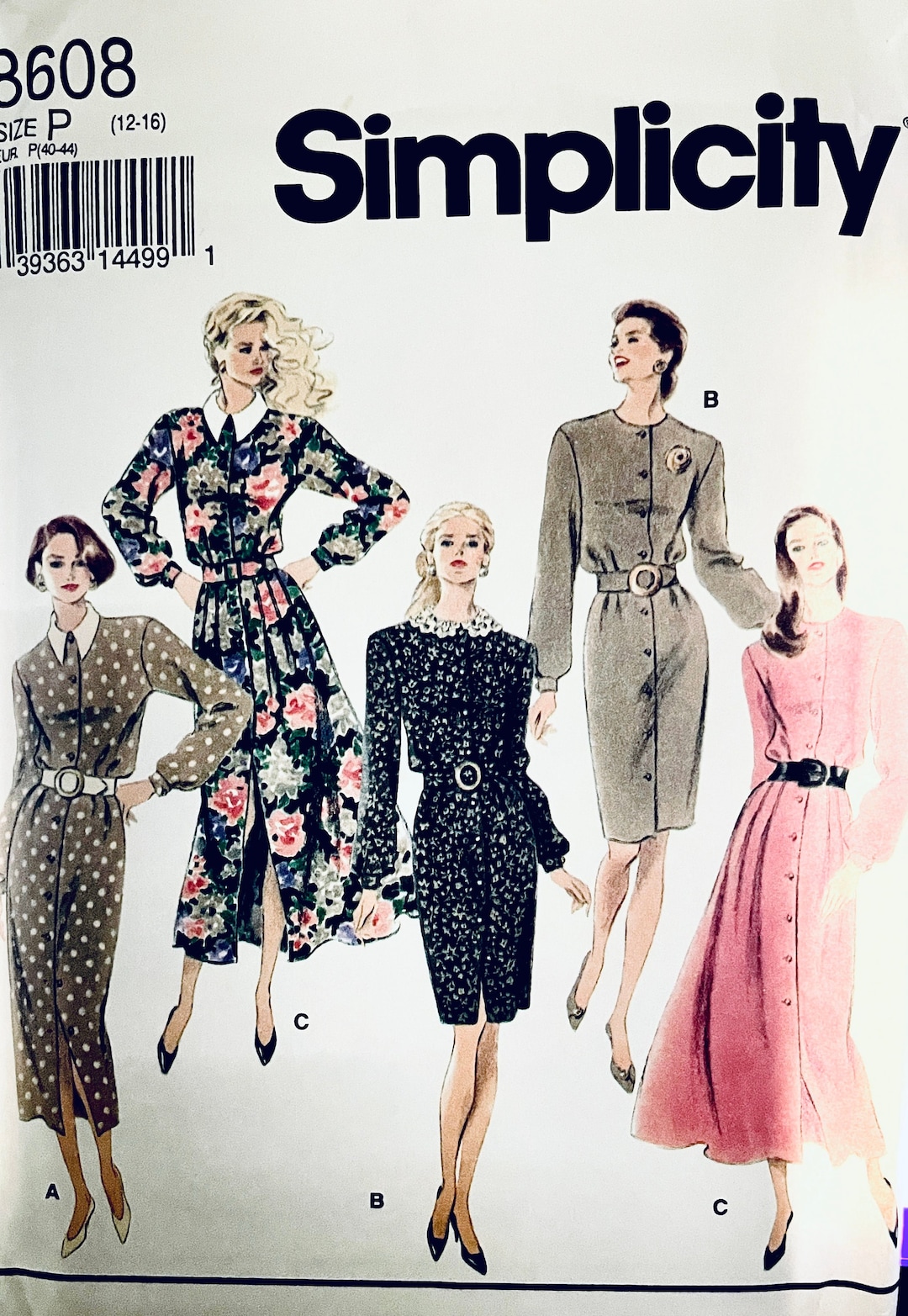 1990s Button Front DRESS PATTERN Vintage Simplicity 8608 Shirtwaist ...