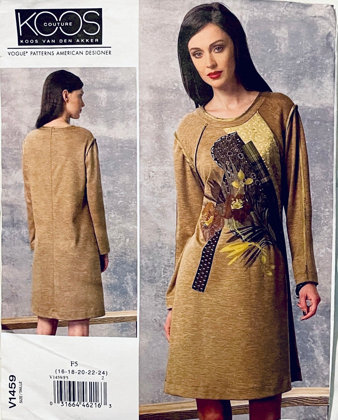 Vogue 1459 Koos Couture DRESS PATTERN Long Raglan Sleeve Loose Fitting ...