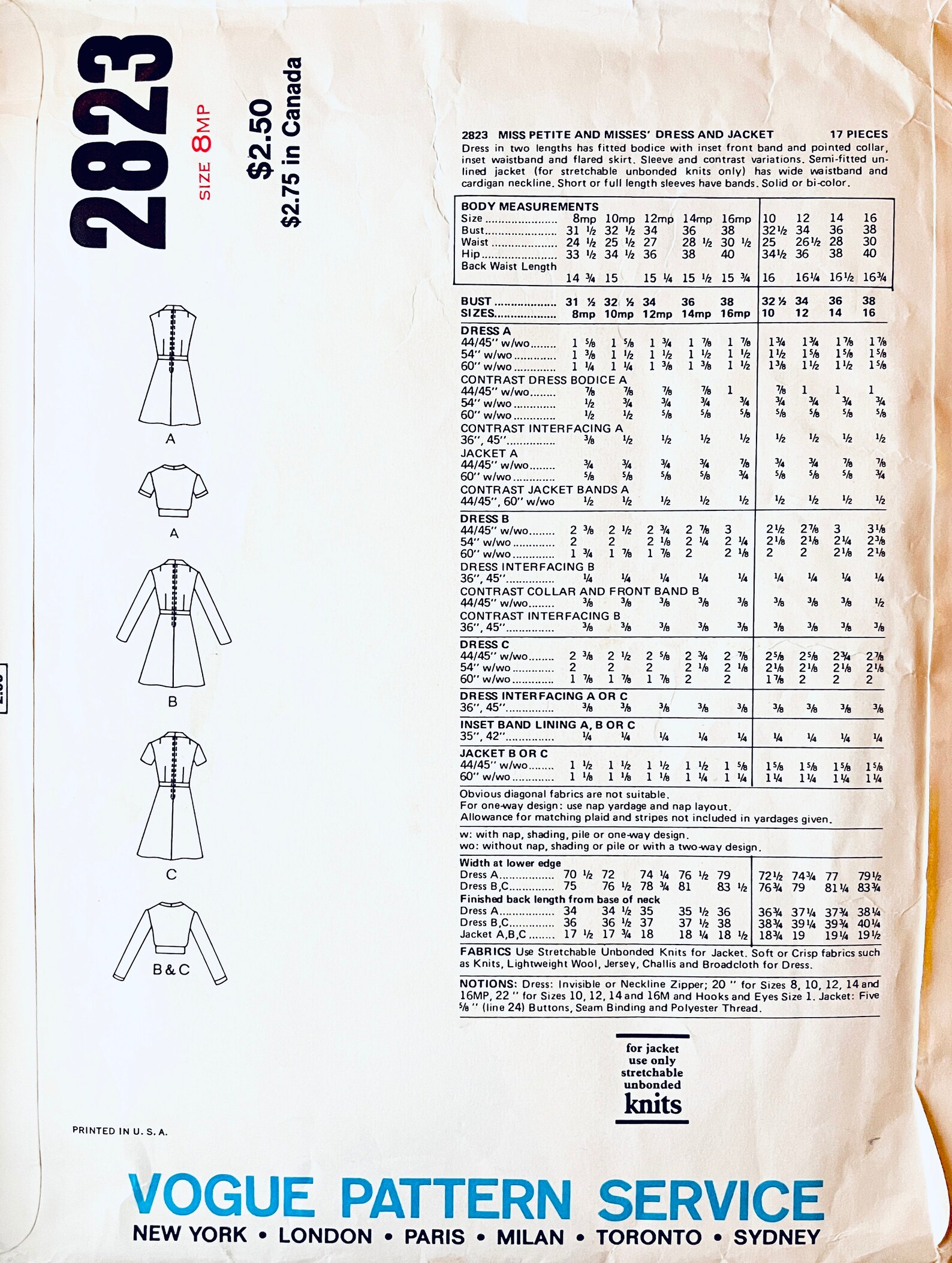 70s Vintage Vogue Pattern Vogue 2823 DRESS JACKET Vogue Basic Design ...