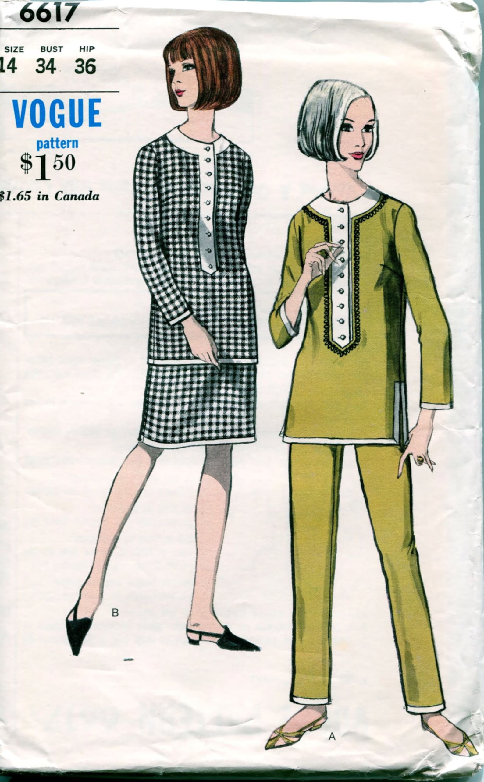 1960s Vintage VOGUE TUNIC PATTERN Mod Tunic Top Skirt & Pants Pattern ...