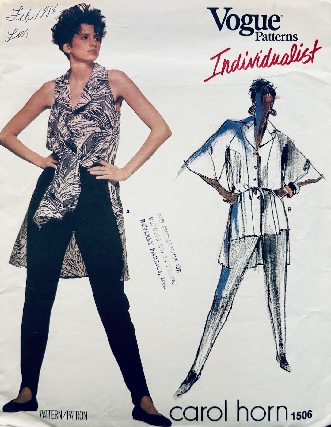 1980s Vintage Vogue 1506 Individualist Shirt Top Blouse & Stirrup Pants ...