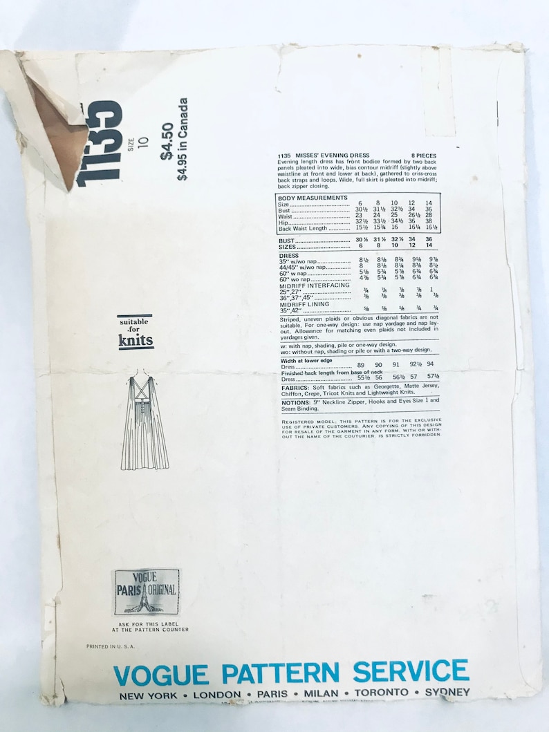 1970s Vintage Vogue 1135 EVENING GOWN Dress Pattern Emanuel Ungaro ...