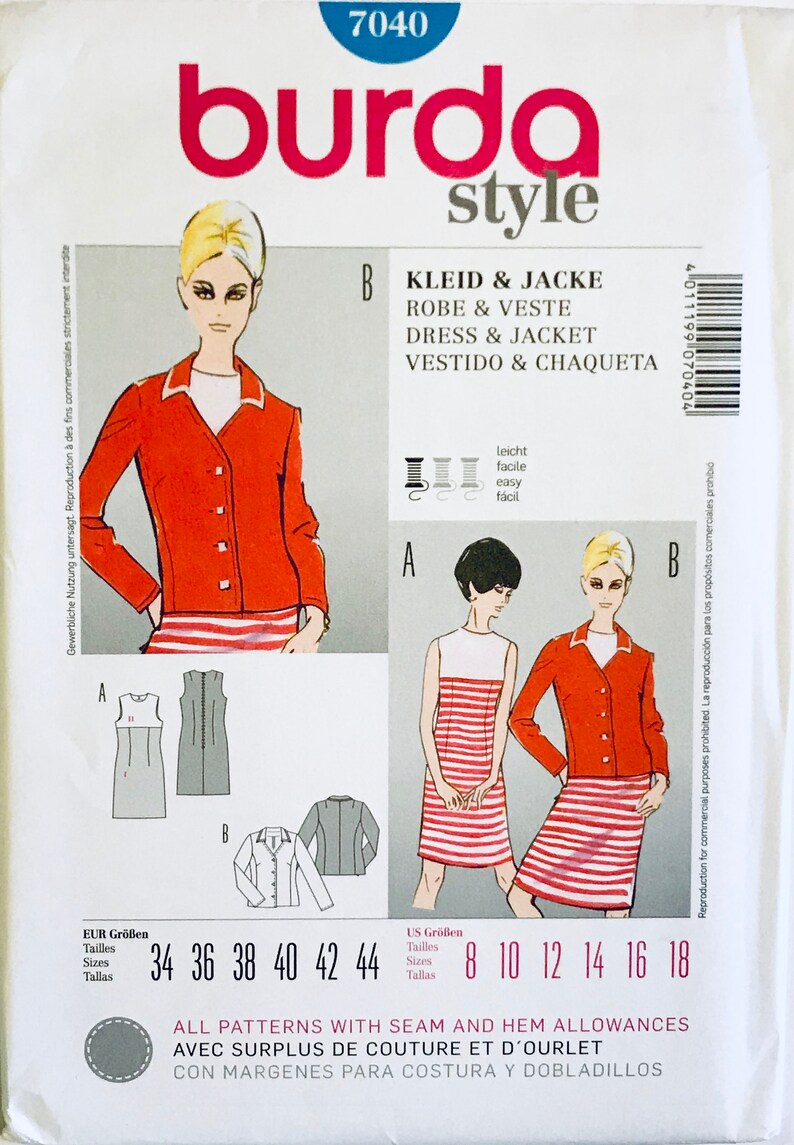 Burda 7040 Mod Shift DRESS & JACKET PATTERN Sleeveless Dress - Etsy