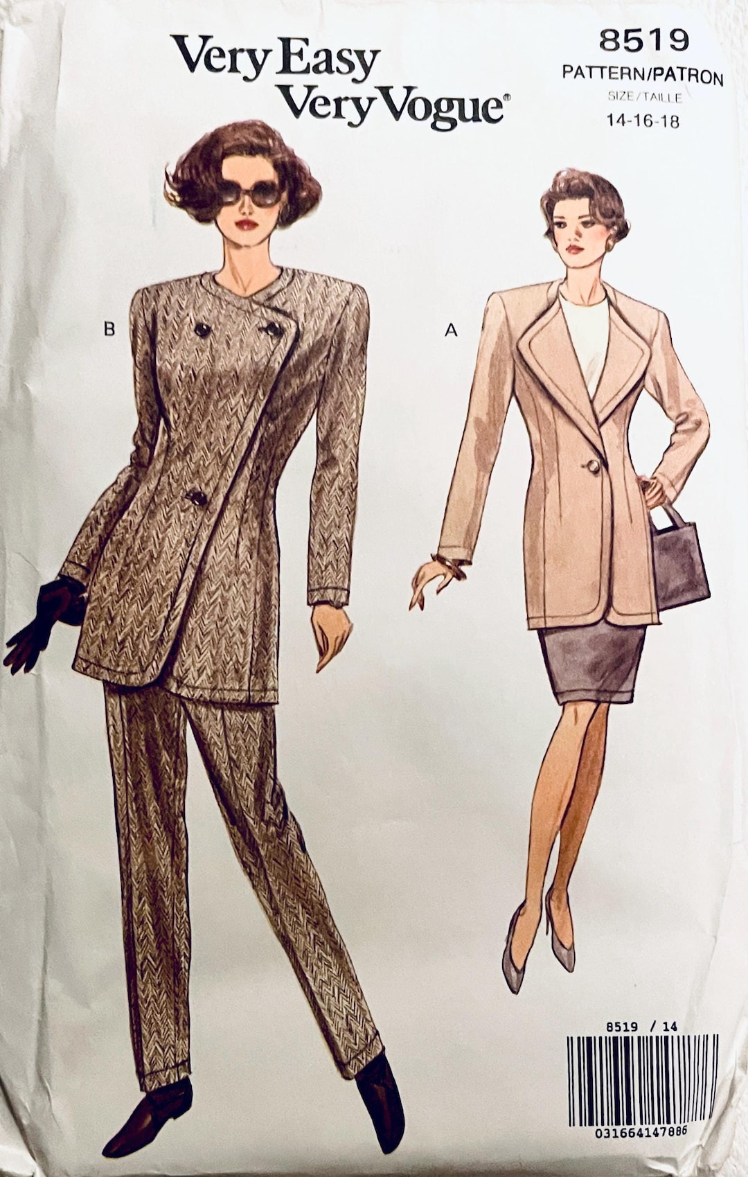 1990s Vintage VOGUE 8519 Jacket, Skirt & Pants Very Easy Vogue Suit ...