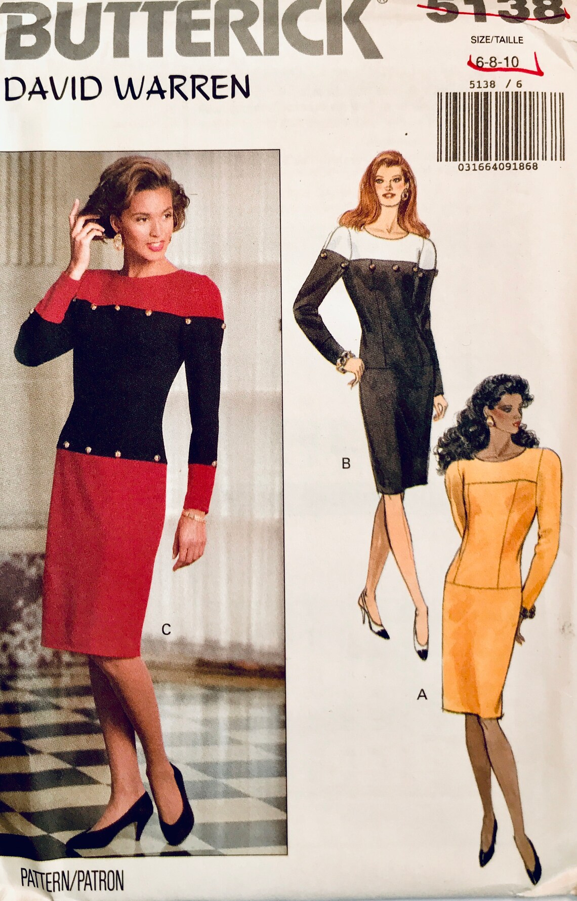 1990s Vintage Butterick Sewing Pattern Butterick 5138 Color Block Dress ...