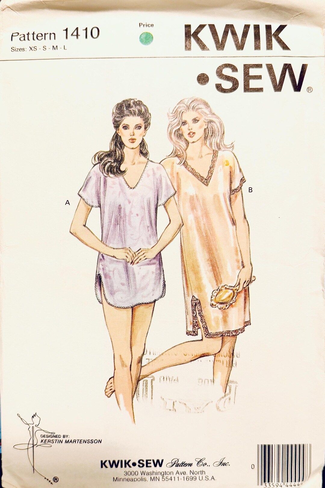 1980s Vintage Kwik Sew 1410 Nightgown V-neck Nightie Lingerie Sewing ...