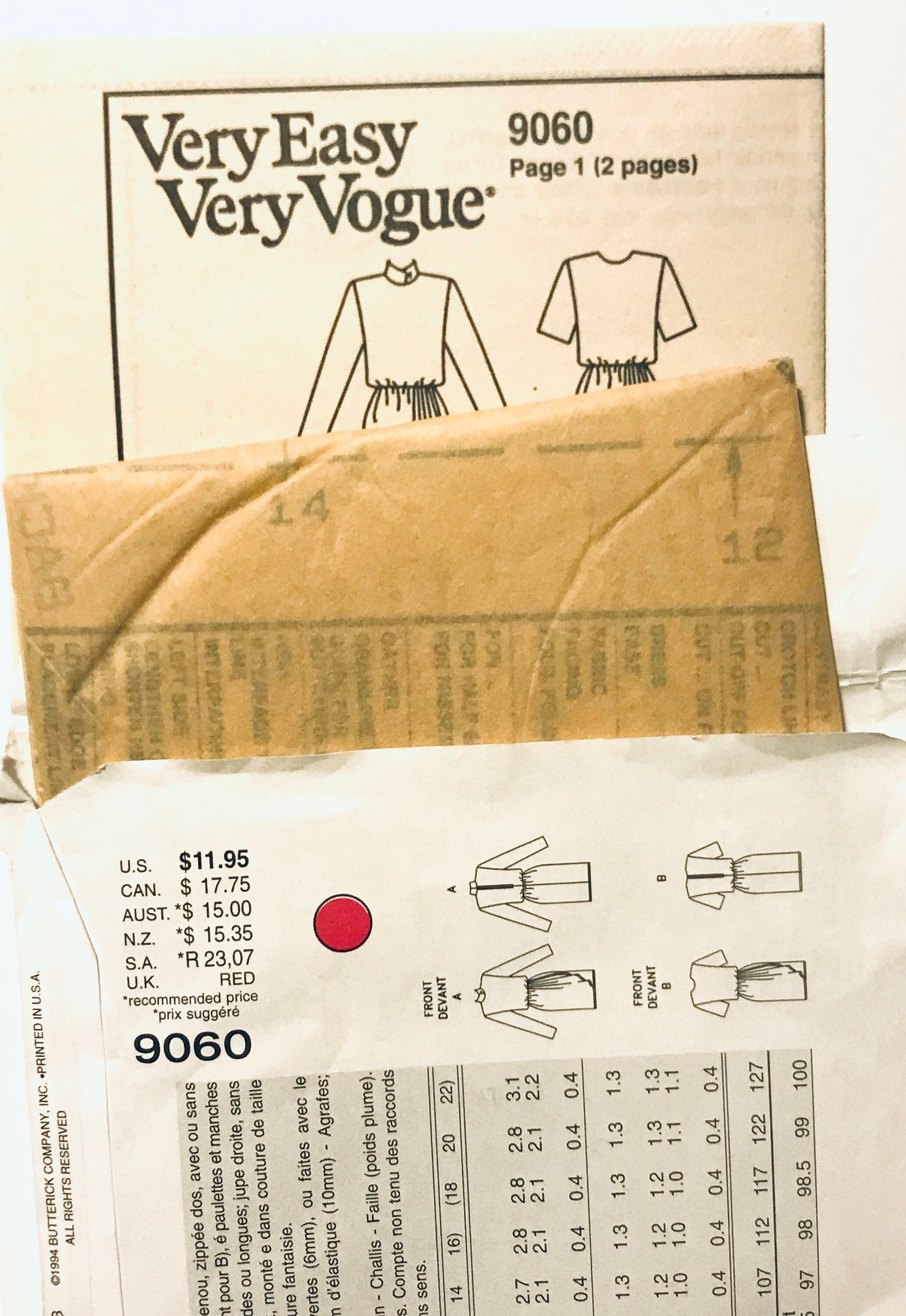 VOGUE 9060 DRESS PATTERN One-piece Dress Very Easy Vogue Bust 34 36 38 ...