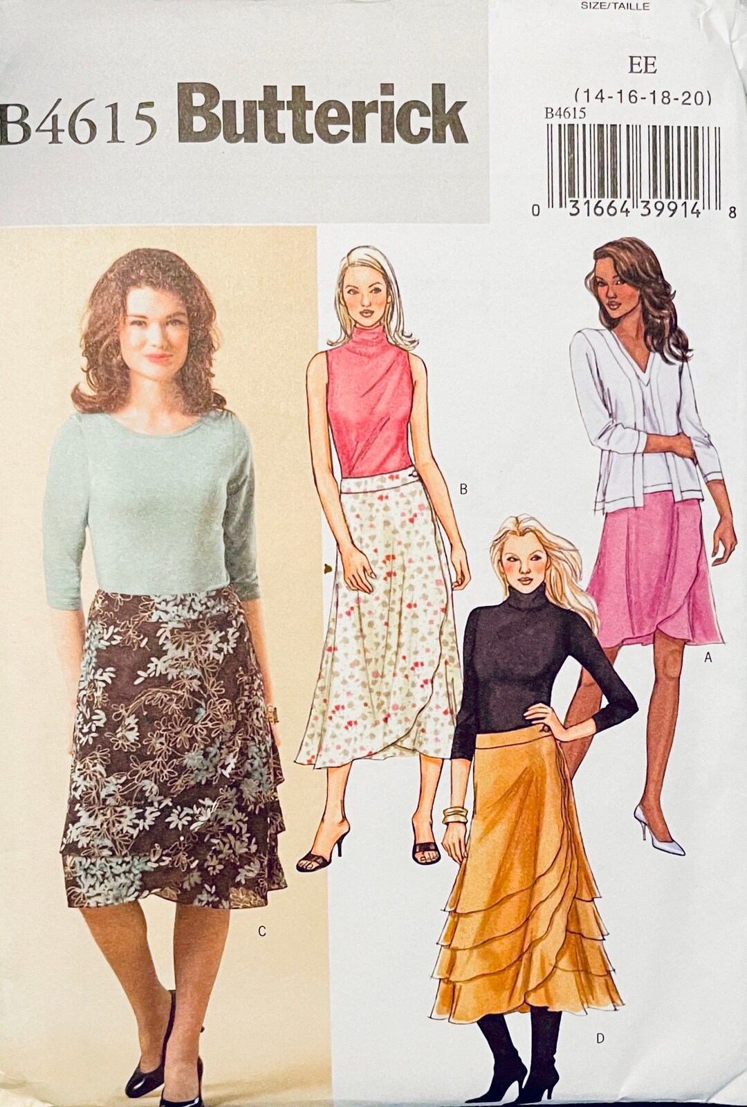 Butterick 4615 Skirt Sewing Patterns Easy Sew Flared Wrap Skirts Tiered ...