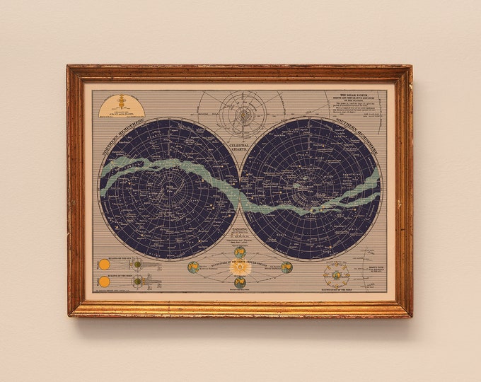 1908 Lunar Phase. Phase of the Moon. Antique Moon Map. Astronomy ...