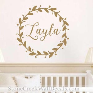 Personalized Wall Decal Name Wall Decal Girls Nursery Decal Twig Wreath ...
