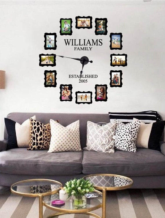 Large FAMILY PHOTO Wall Clock Decal Kit With Working Hands and - Etsy