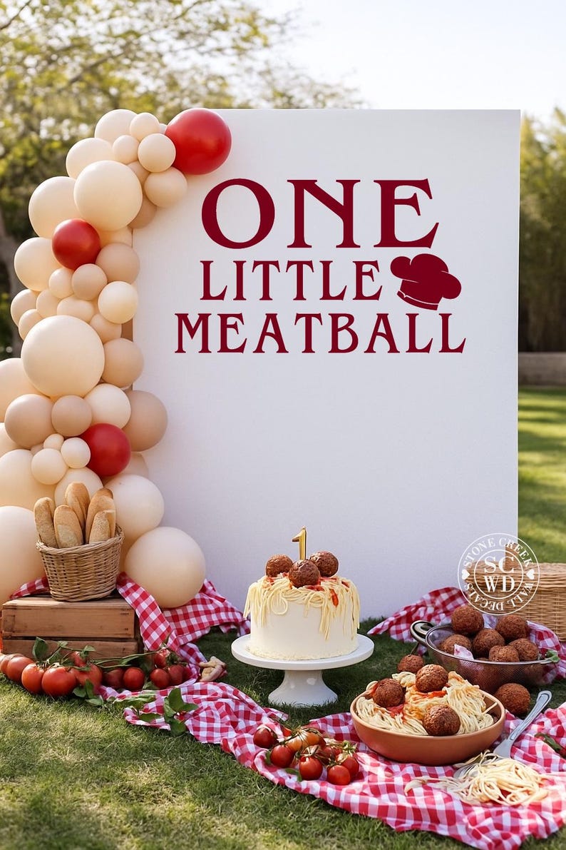 ONE Little Meatball Vinyl Decal | 1st Birthday Spaghetti Theme Backdrop ...