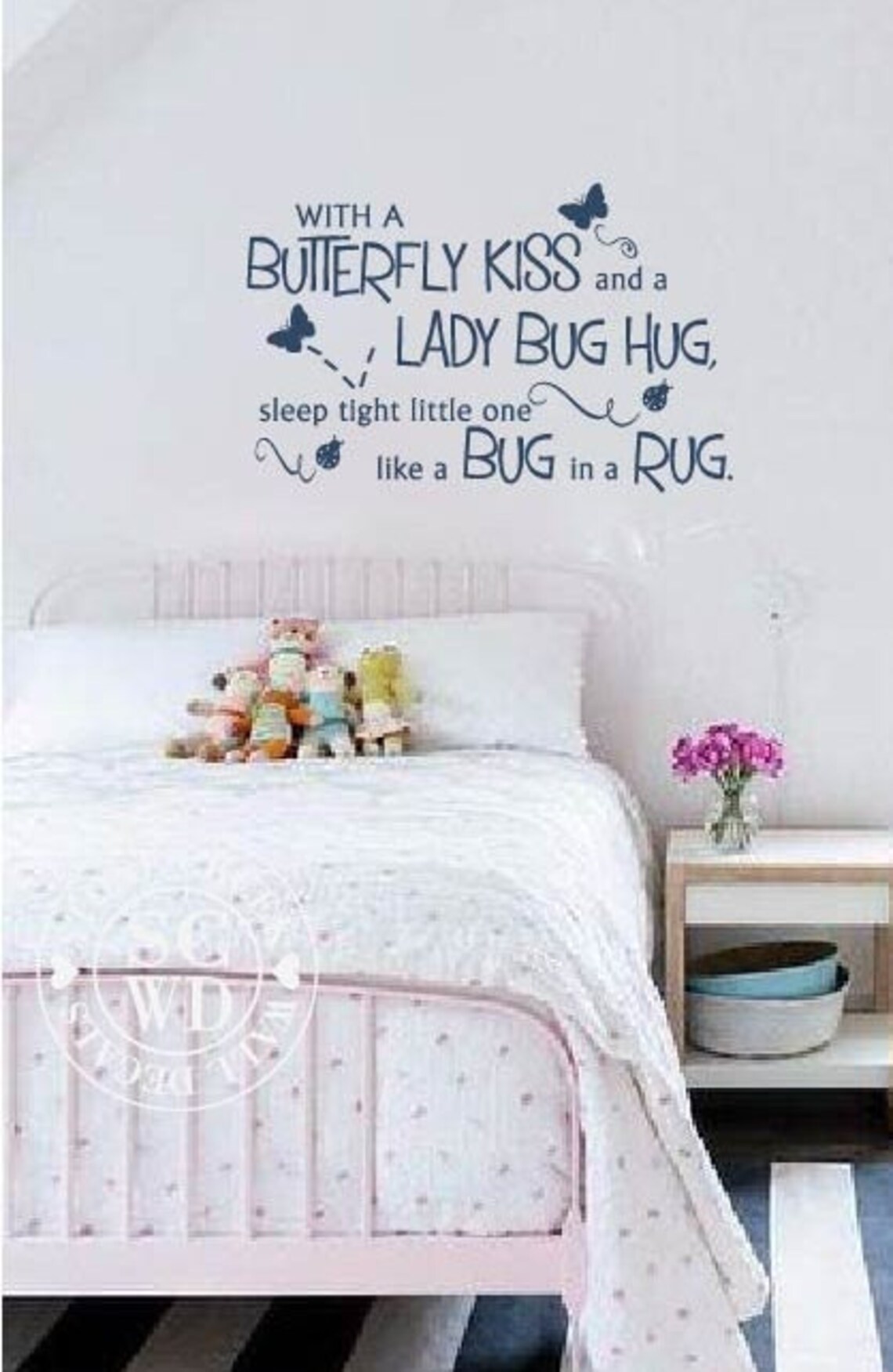 With a Butterfly Kiss and Lady Bug Hug Girl Nursery Wall Decal | Etsy