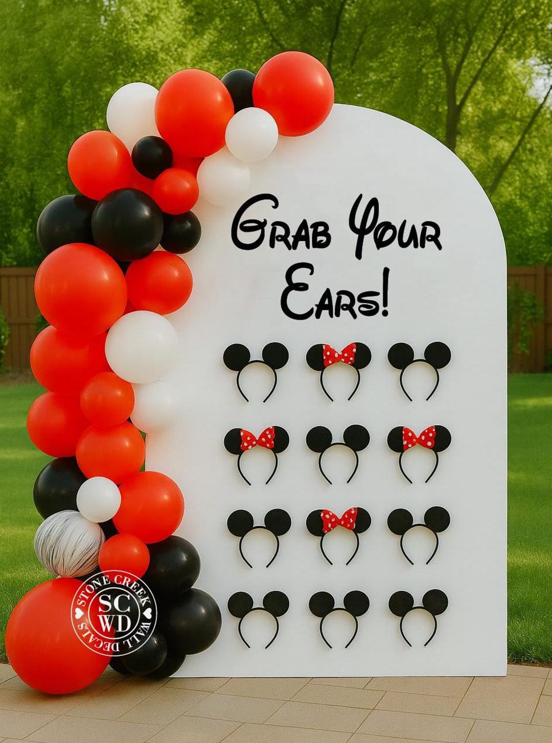 Grab Your Ears Backdrop | Classic Ears Birthday Party Sign | Red Black ...