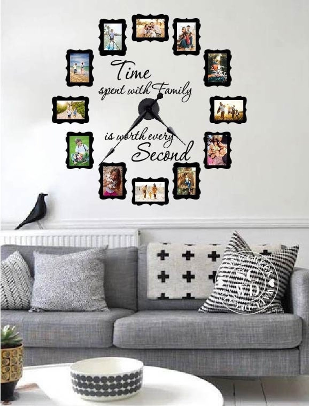 Time Spent With Family Clock Decal, Large FAMILY PHOTO Wall Clock Decal ...