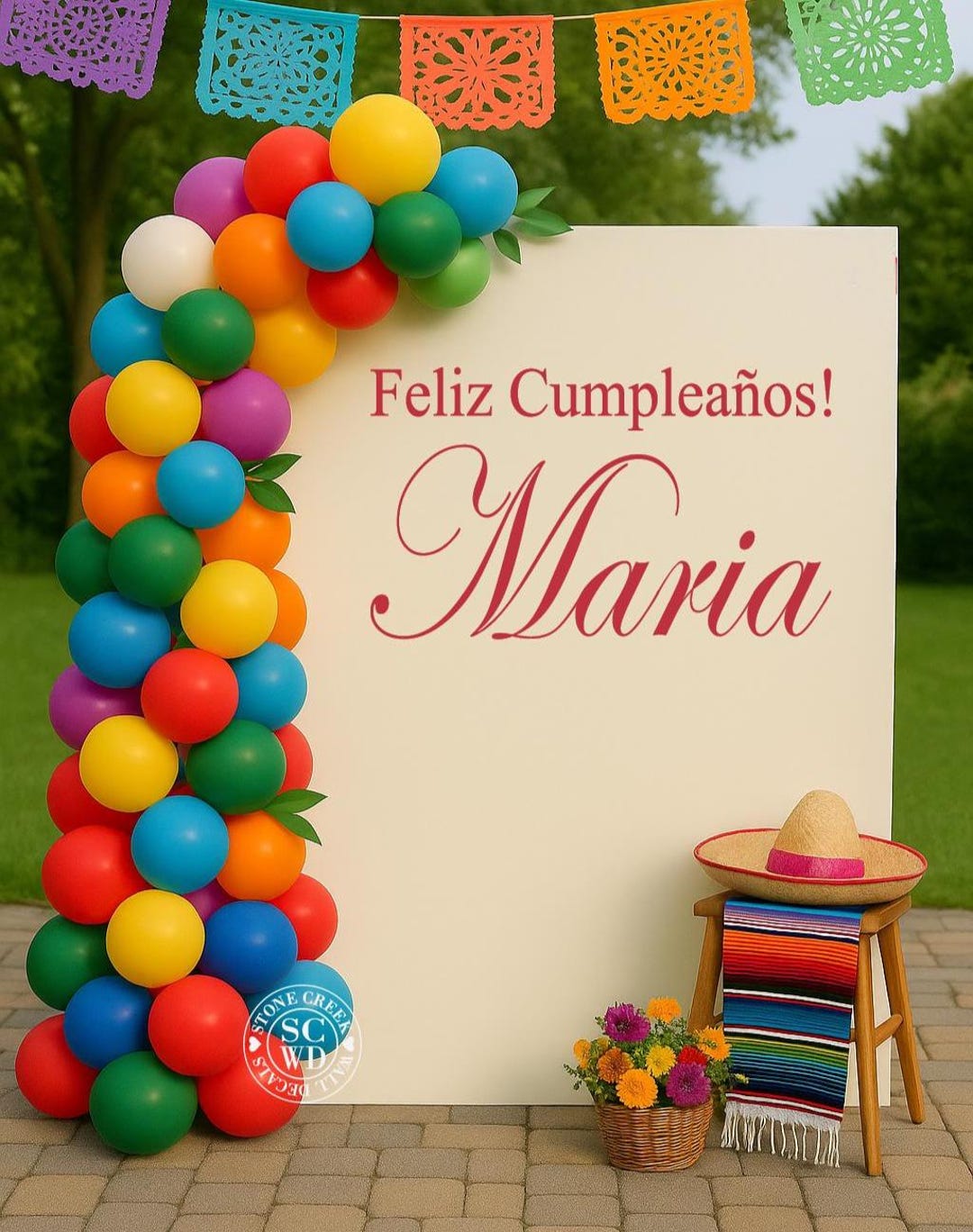 Feliz Cumpleaños Vinyl | Personalized Spanish Birthday Backdrop Display ...
