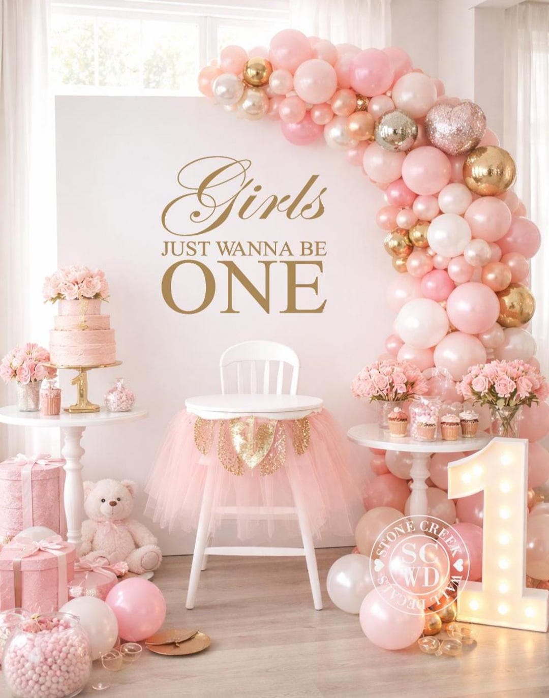 Girls Just Wanna Be ONE Vinyl | Girl First Birthday Backdrop for One ...