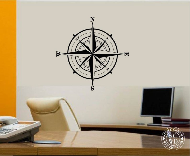 Compass Wall Decal Vinyl Nautical Compass Decal Beach Wall | Etsy