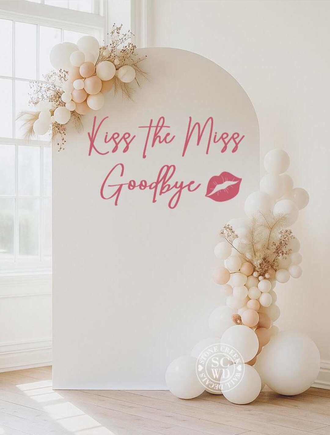 Kiss the Miss Goodbye Vinyl Decal | Bridal Shower Backdrop Sticker ...