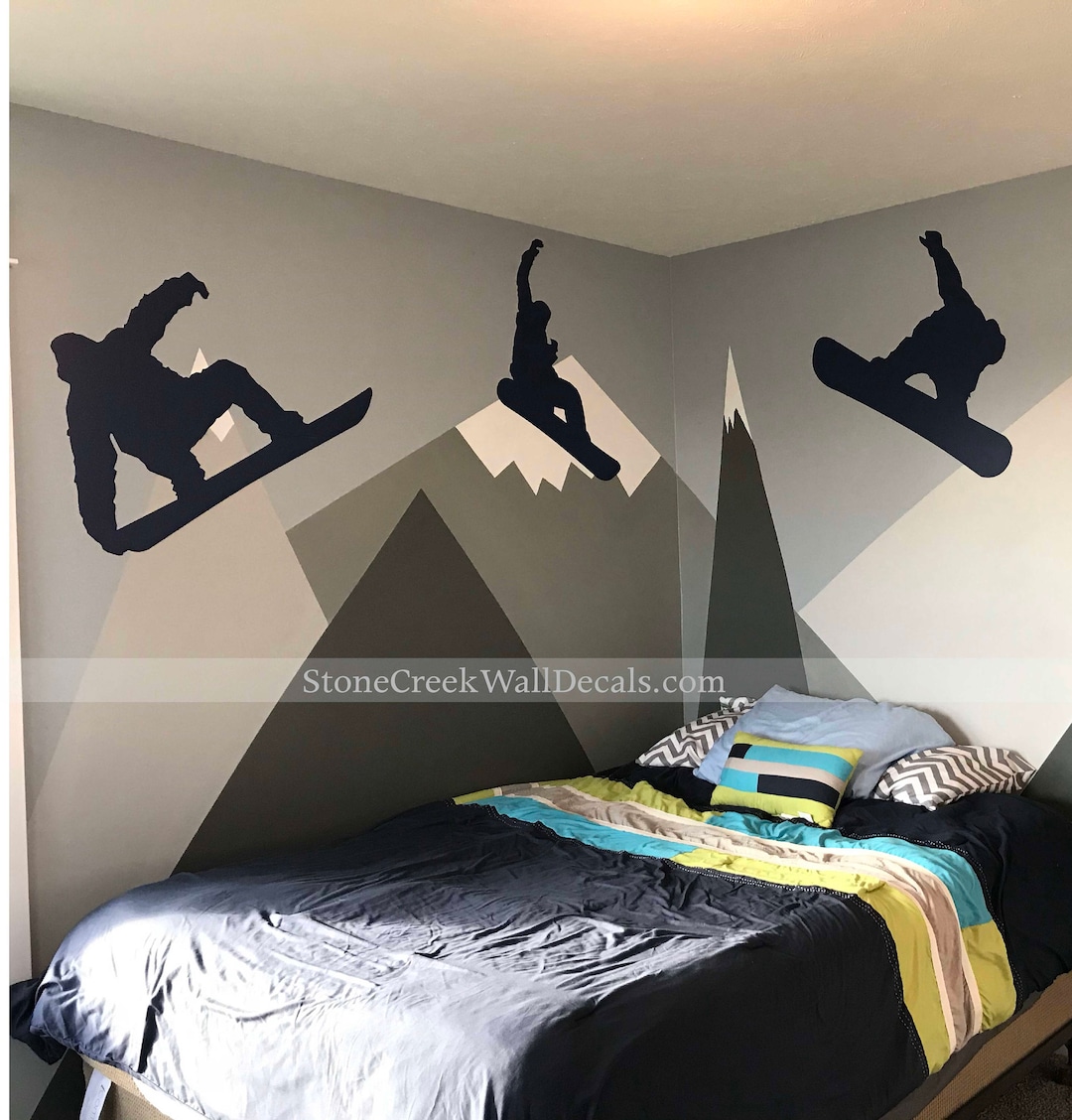 Set of 3 Snowboard Decals | Sports Wall Decals | Decals for Bedroom ...