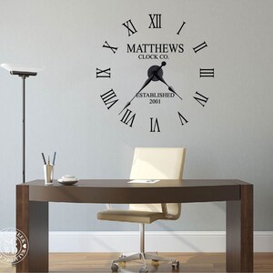 Large Wall Clock Decal | Custom Family Name With Year Established Clock ...