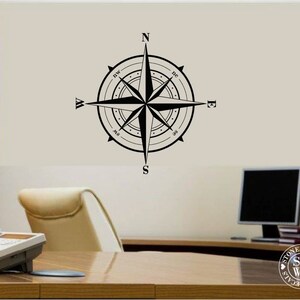 Compass Wall Decal Vinyl Nautical Compass Decal Compass Wall Art Decor ...