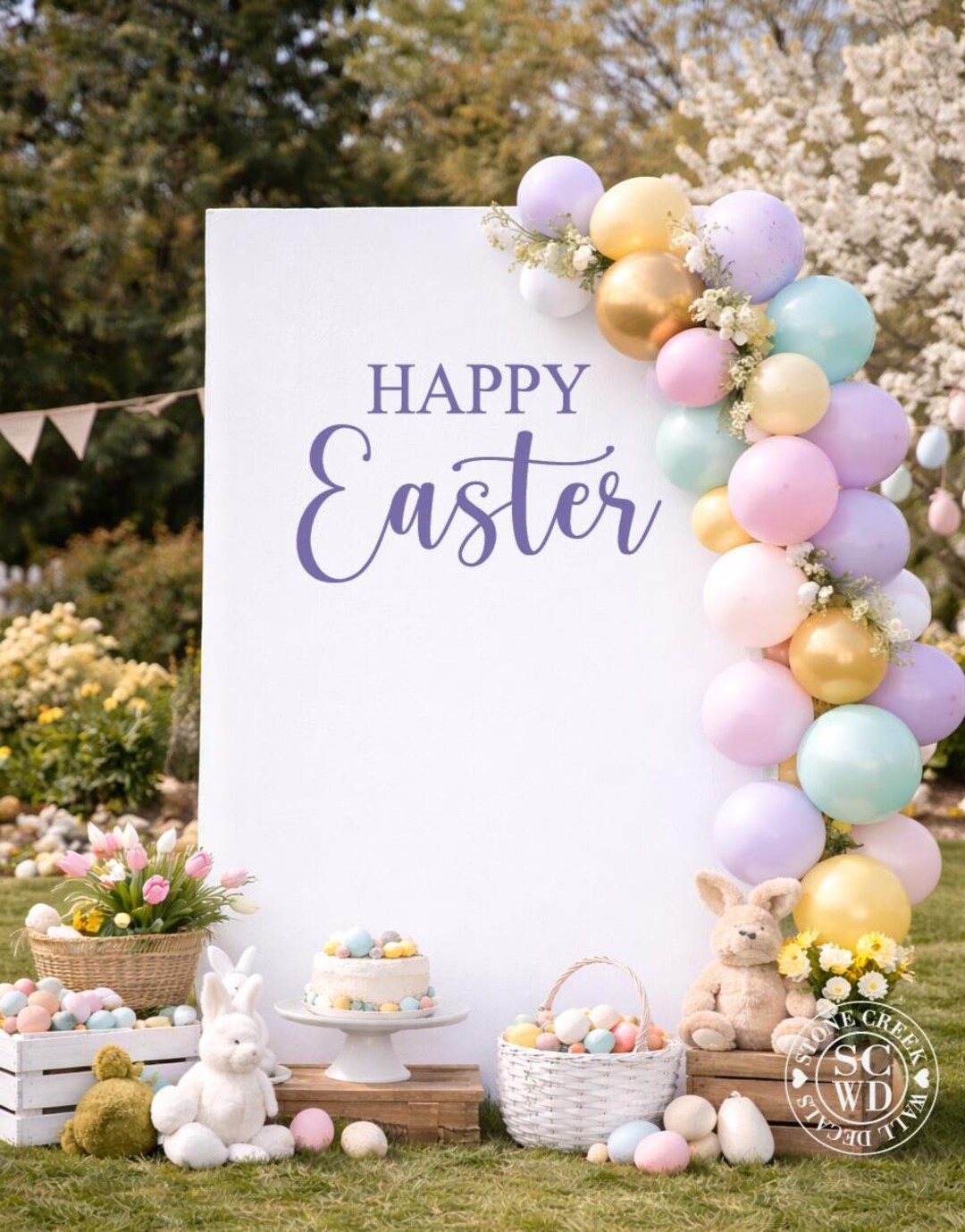 Happy Easter Backdrop Decal | Easter Party Decor Vinyl Wall Sticker ...