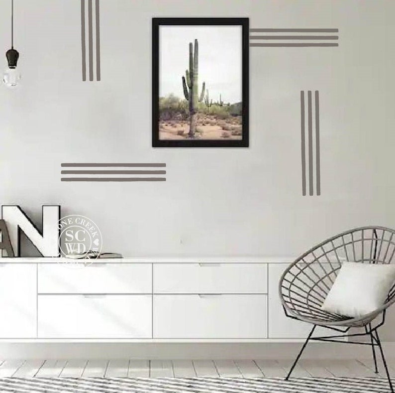 Line Wall Decals, Set of 15 Large Line Wall Decal, Modern Hand Drawn ...