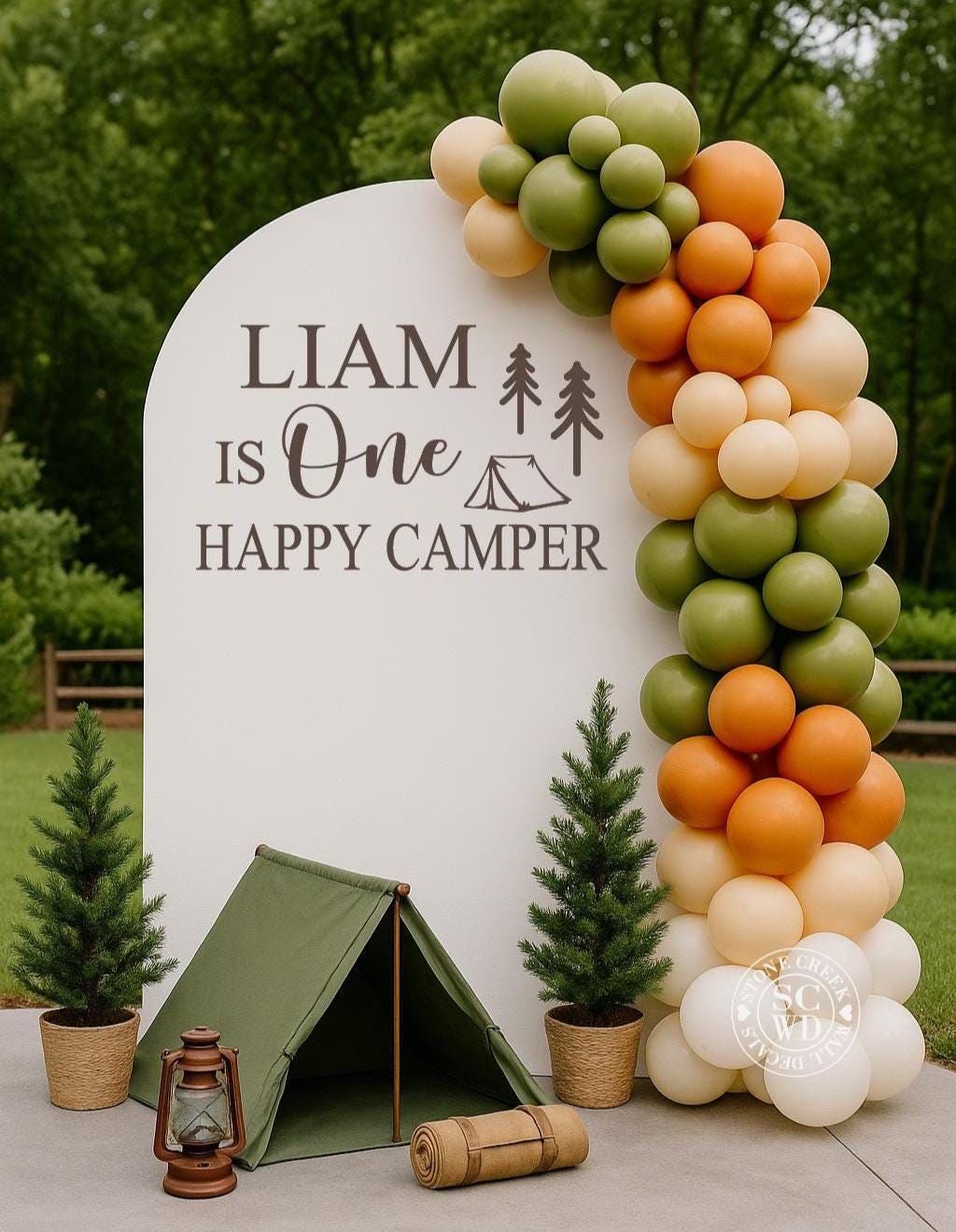 Happy Camper Birthday Vinyl Decal | Custom Name First Birthday Backdrop ...