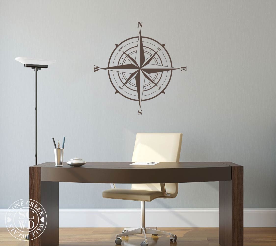 Compass Wall Decal Vinyl Nautical Compass Decal Beach Wall | Etsy