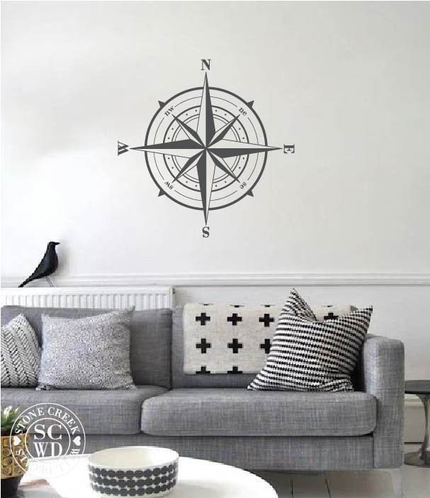 Compass Wall Decal Vinyl Nautical Compass Decal Beach Wall | Etsy